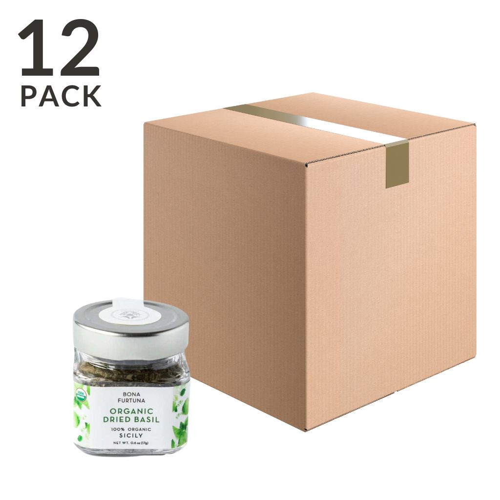 Organic Dried Basil by Bona Furtuna, 0.6 oz (17 g) Pack of 12