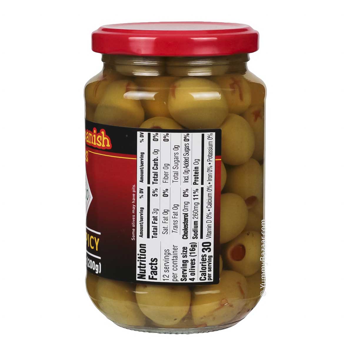 Hot & Spicy Spanish Manzanilla Green Olives Stuffed with Red Pepper by