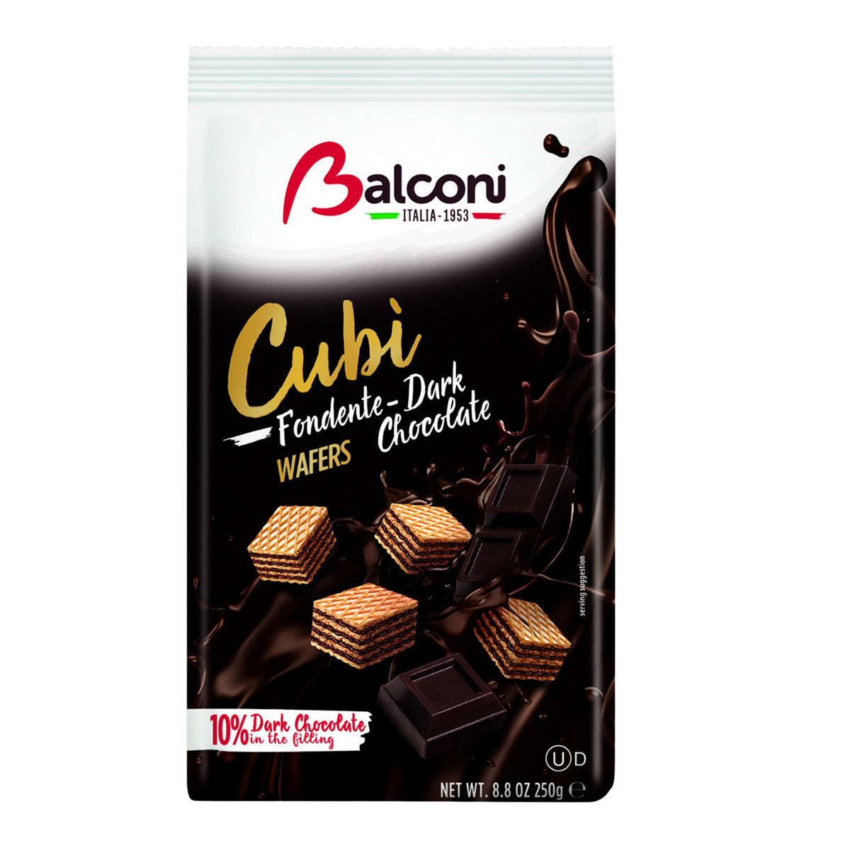 Italian Dark Chocolate Wafer Cubes by Balconi, 8.8 oz (250 g)